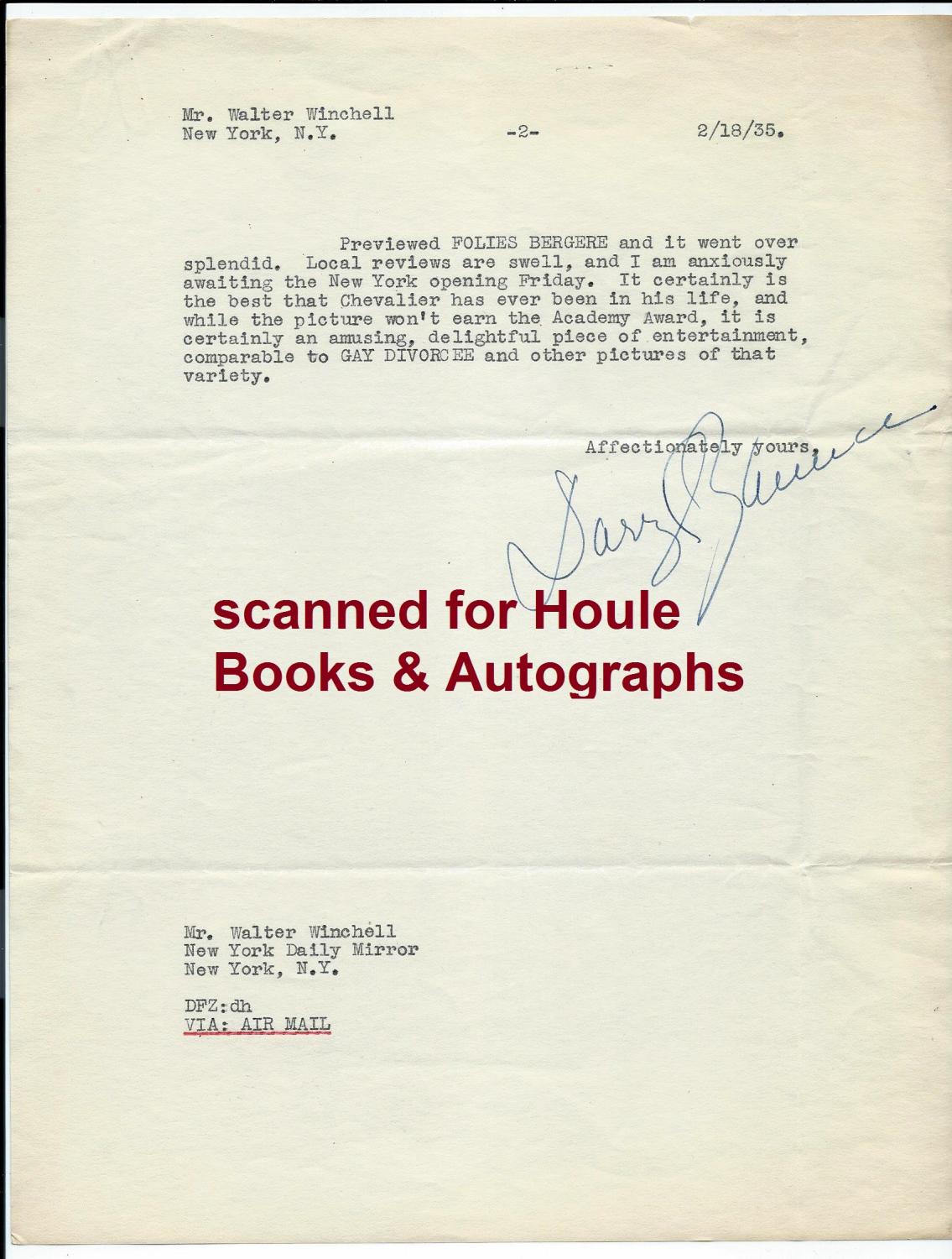 TYPED LETTER SIGNED by ZANUCK, DARRYL F: (1935) Signed by Author(s ...