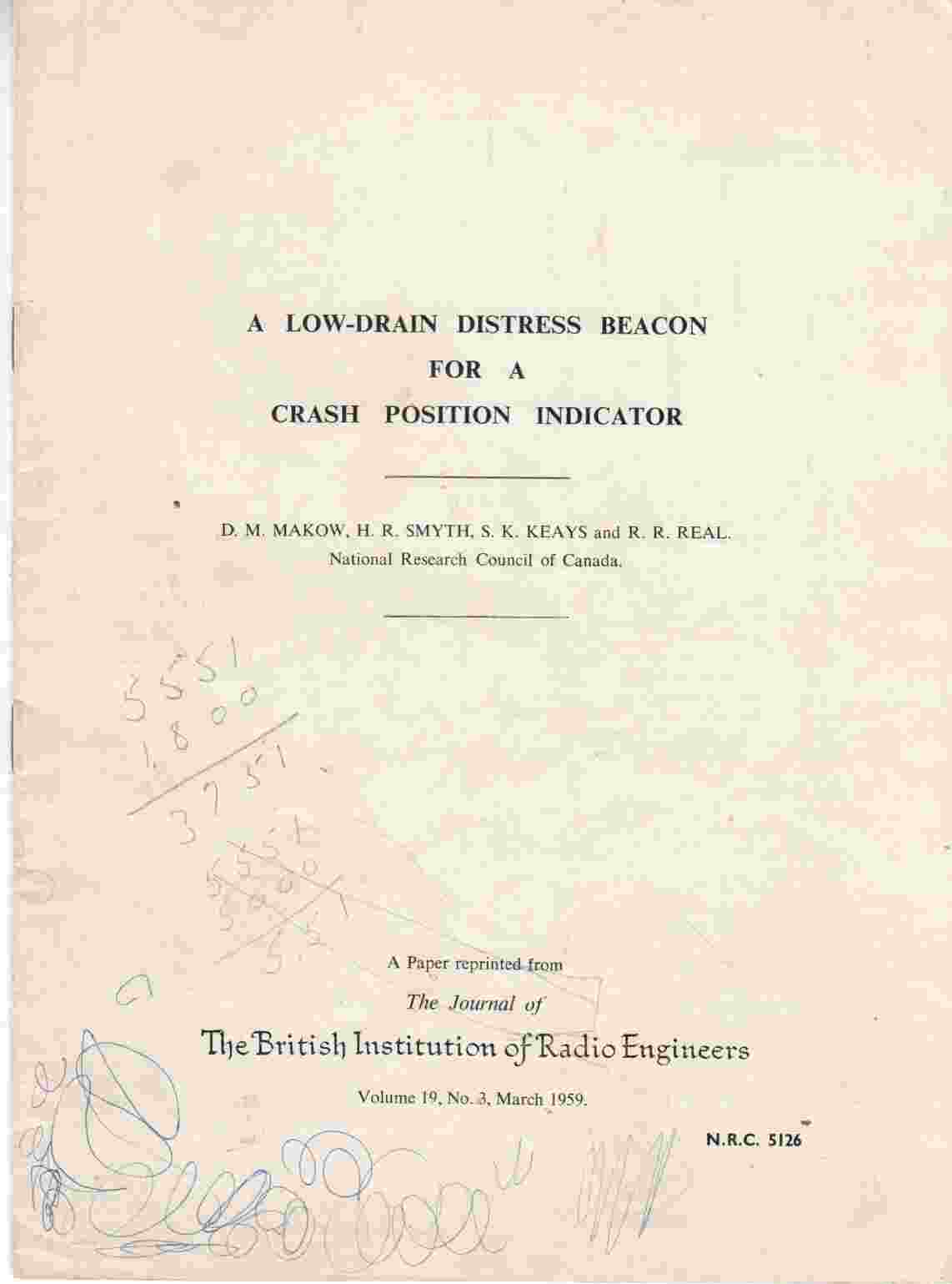 A Low-Drain Distress Beacon for a Crash Position Indicator by Makow, D ...