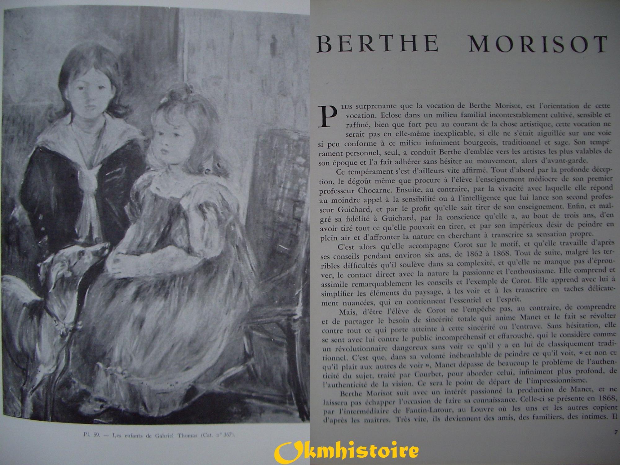 BERTHE MORISOT . Catalogue des peintures, pastels et aquarelles. by ...