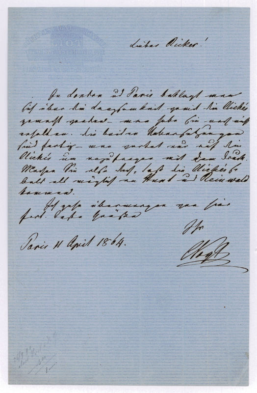 Autograph letter signed ("CVogt"). by Vogt, Carl, German scientist ...