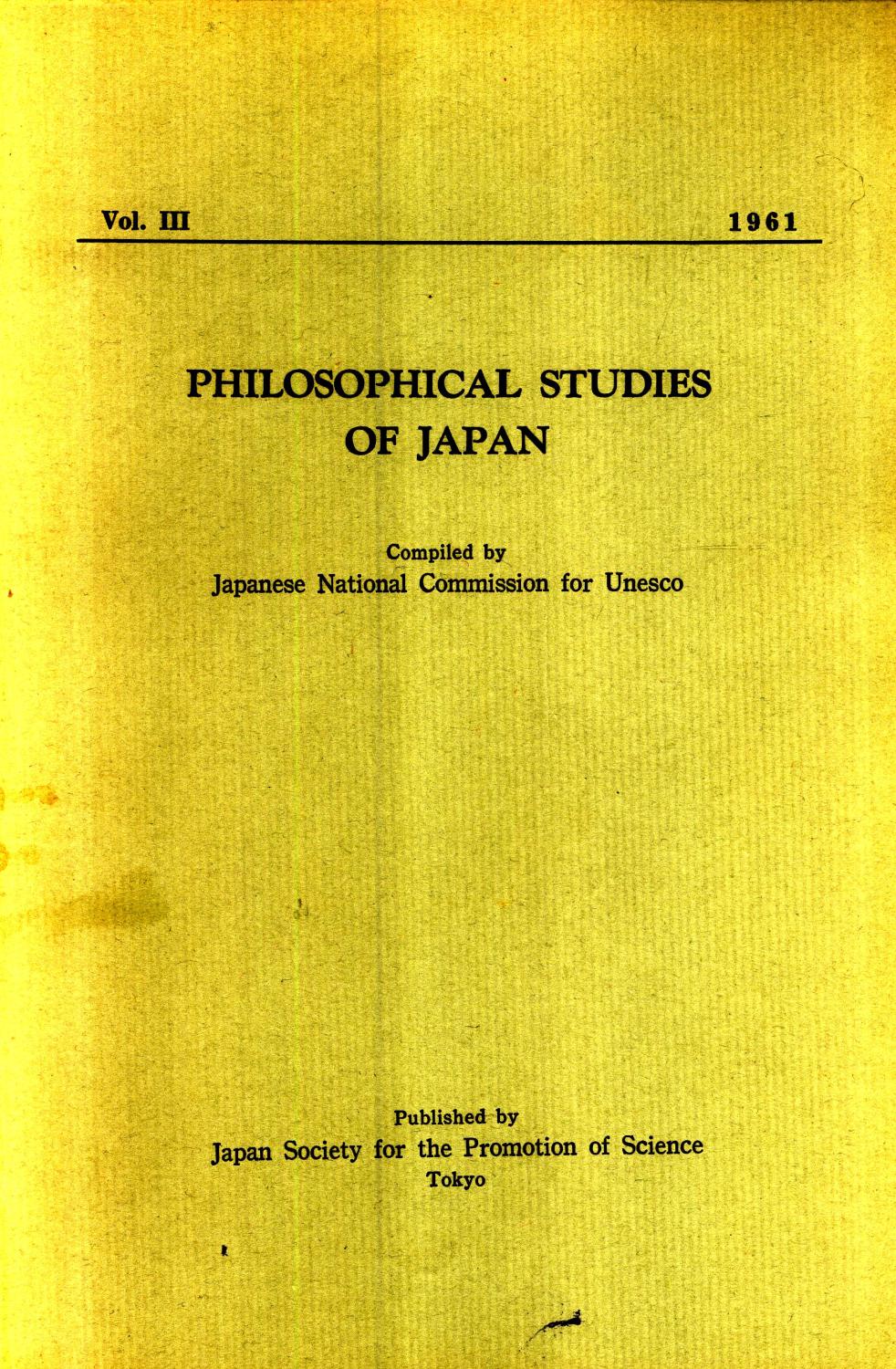 Philosophical Studies of Japan, Vol. 3 by Goichi Miyake; Hideo ...