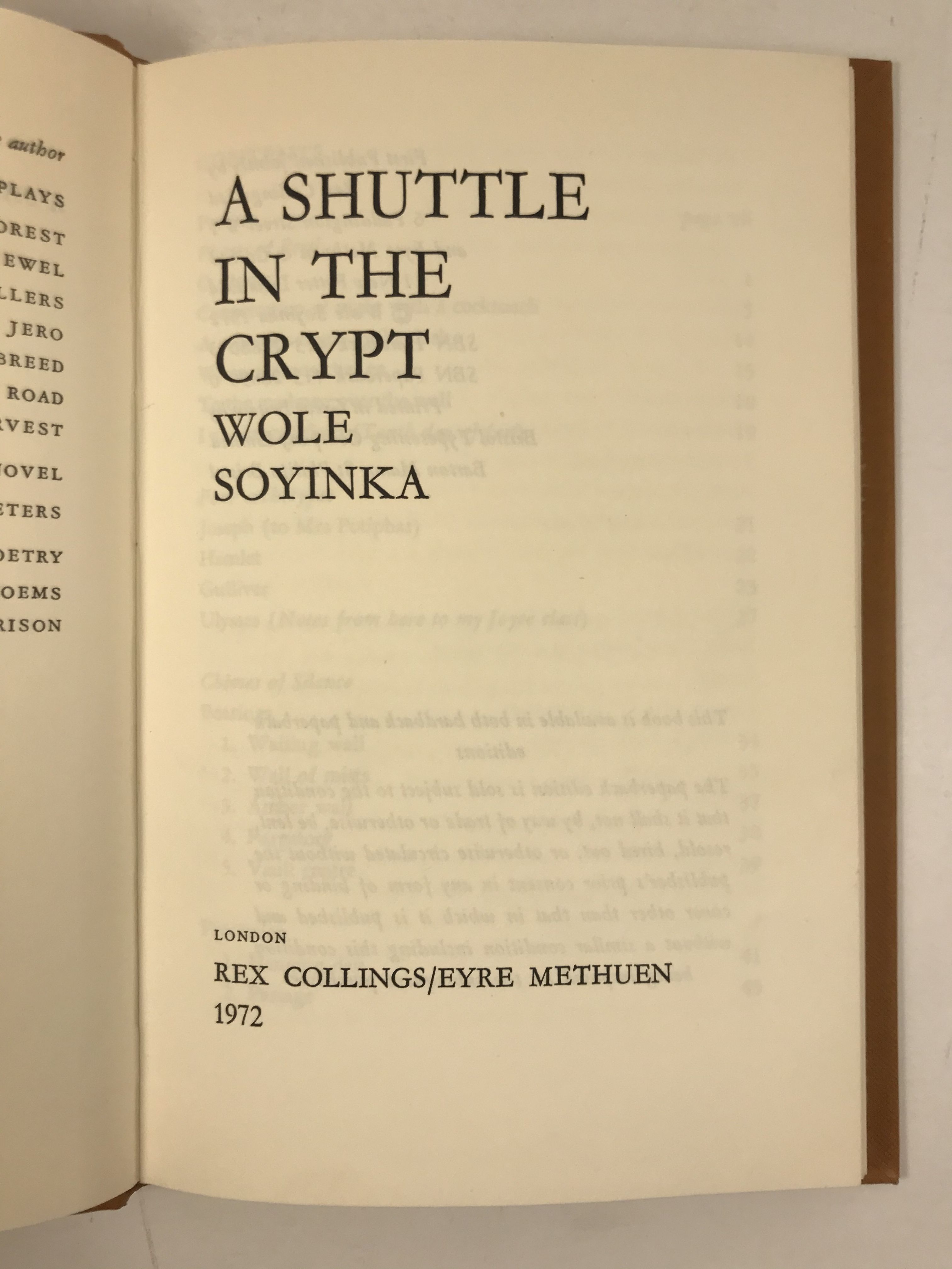 A Shuttle in the Crypt by Soyinka, Wole: Fine Hardcover (1972) First ...