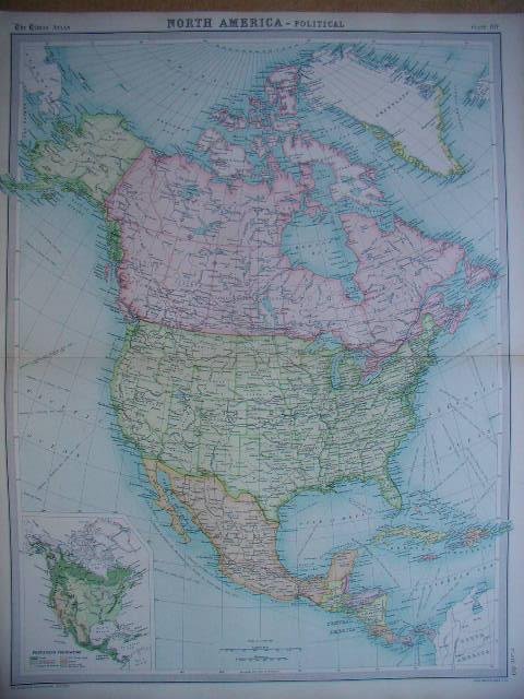 North America - Political. by Map.: (1922) Map | N. G. Lawrie Books