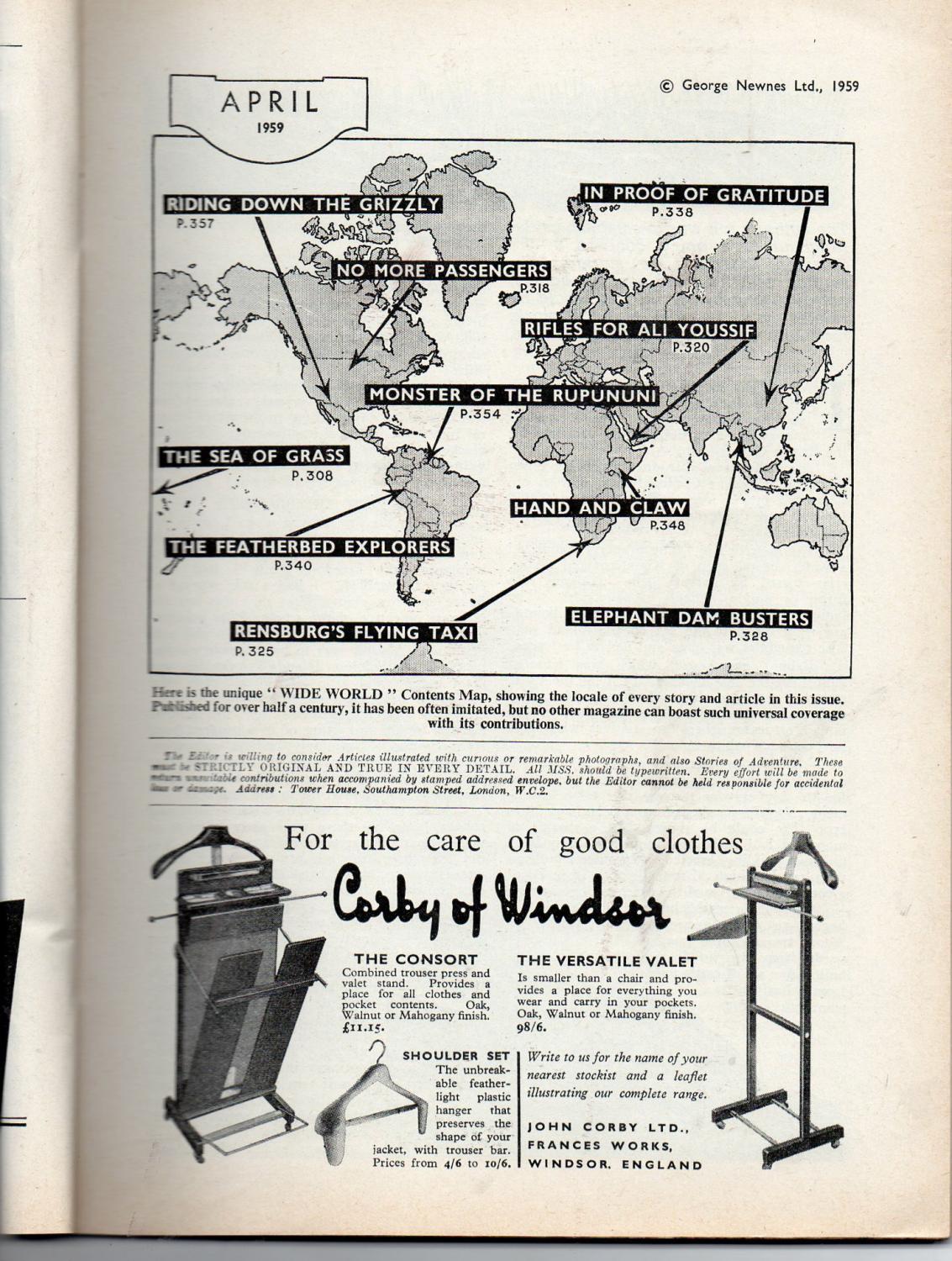 THE WIDE WORLD. THE TRUE ADVENTURE MAGAZINE FOR MEN. APRIL 1959. THE ...