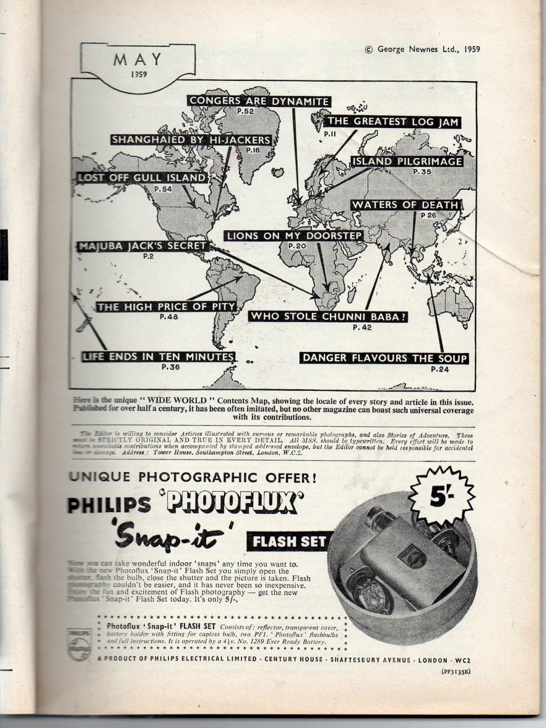 THE WIDE WORLD. THE TRUE ADVENTURE MAGAZINE FOR MEN. MAY 1959. LIONS ON ...