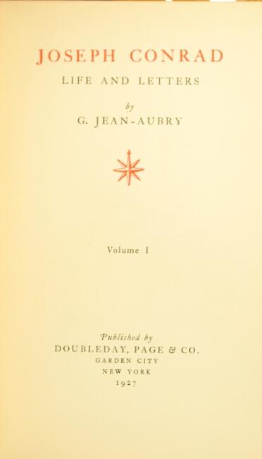Joseph Conrad: life and letters by JEAN-AUBRY, G.: (1927) | Rulon ...