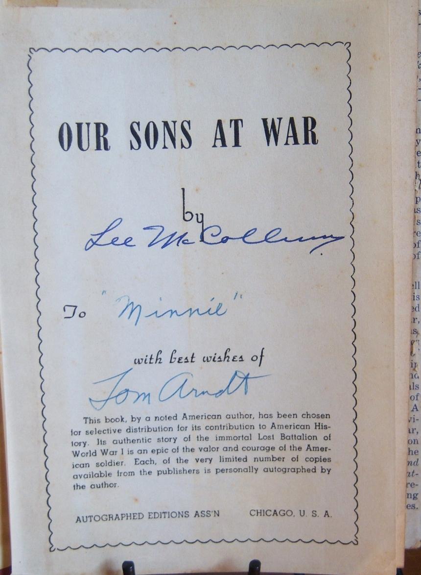 Our Sons at War. by Lee McCollum.: Good Hard Cover (1943) Signed by ...