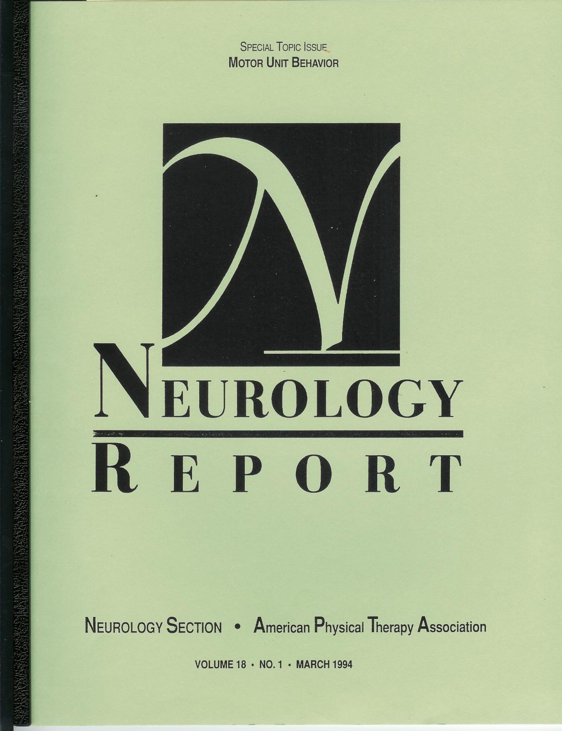 Neurology Report Volume 18, Number 1, March 1994 : Special Topic Issue ...