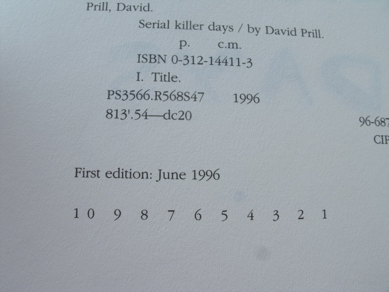 Serial Killer Days by Prill, David: Near Fine Hardcover (1996) 1st ...