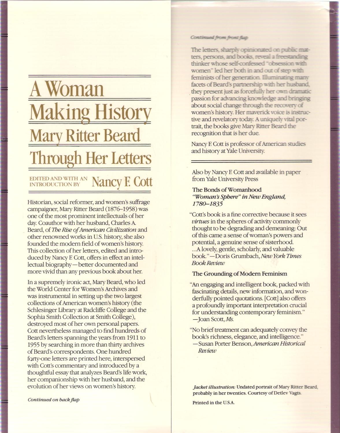 A Woman Making History : Mary Ritter Beard Through Her Letters by Cott ...