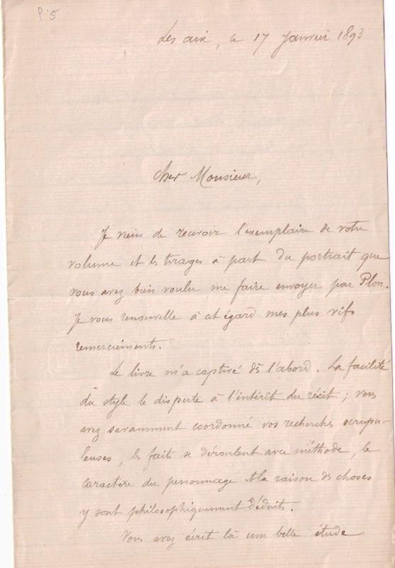 Belle lettre autographe signée d'Albert Perrin adressée à Léonce ...