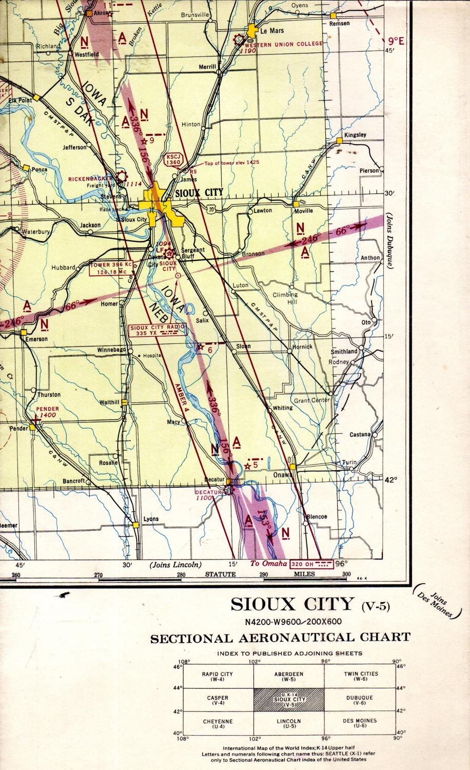 MAP: Sioux City (Iowa) (V-5) Sectional Aeronautical Chart. "Restricted ...