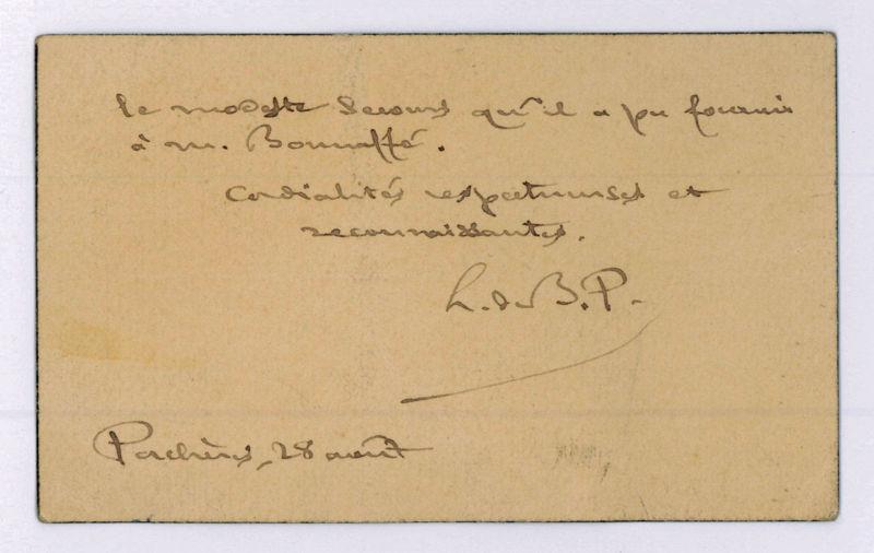 Autograph visiting card monogrammed ("L.d.B.P."). by Berluc-Perussis ...