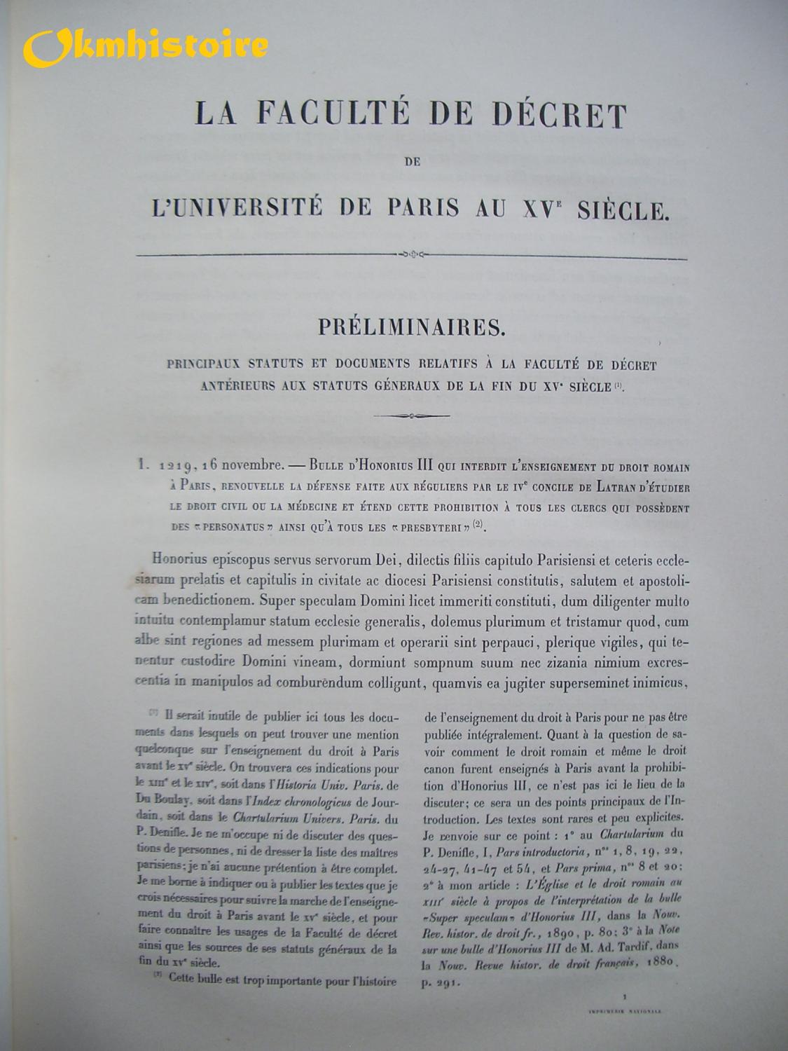 LA FACULTÉ DE DÉCRET DE L'UNIVERSITÉ DE PARIS AU XV° SIÈCLE ...