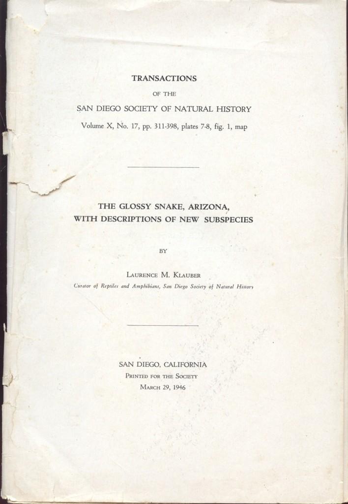 The Glossy Snake, Arizona with Descriptions of New Subspecies. by ...