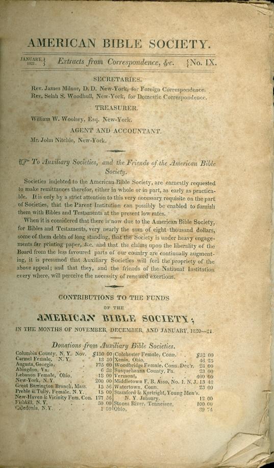 Extracts from Correspondence Etc. , January 1821, # IX by American ...