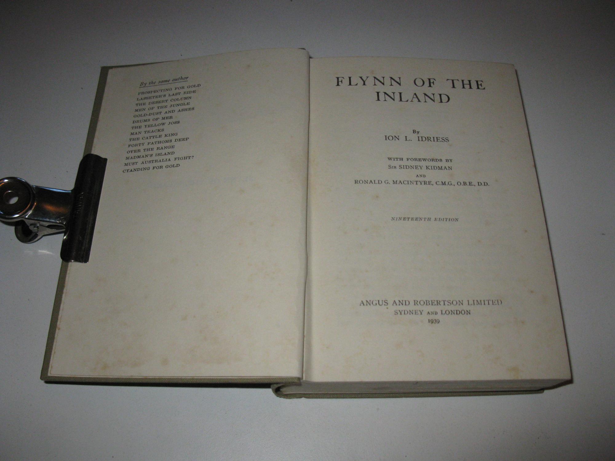 Flynn Of The Inland by Ion Idriess: Very Good Hardcover (1939) 5th or ...