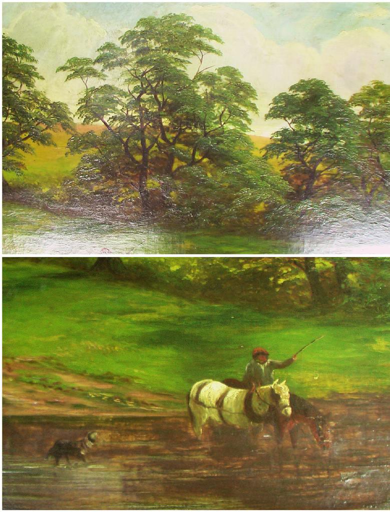 ANTIQUE ORIGINAL OIL LANDSCAPE PAINTING ON CANVAS by George Cole, 1873 ...