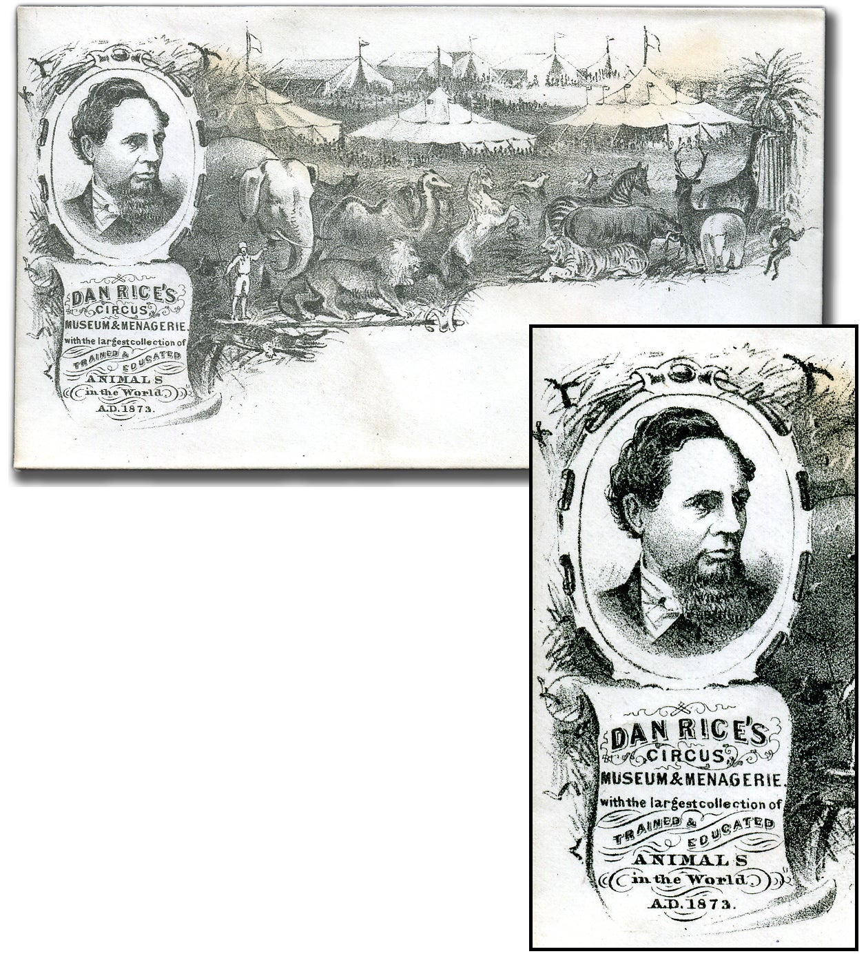 Engraved envelope from Dan Rice's Circus, Museum & Menagerie von RICE ...