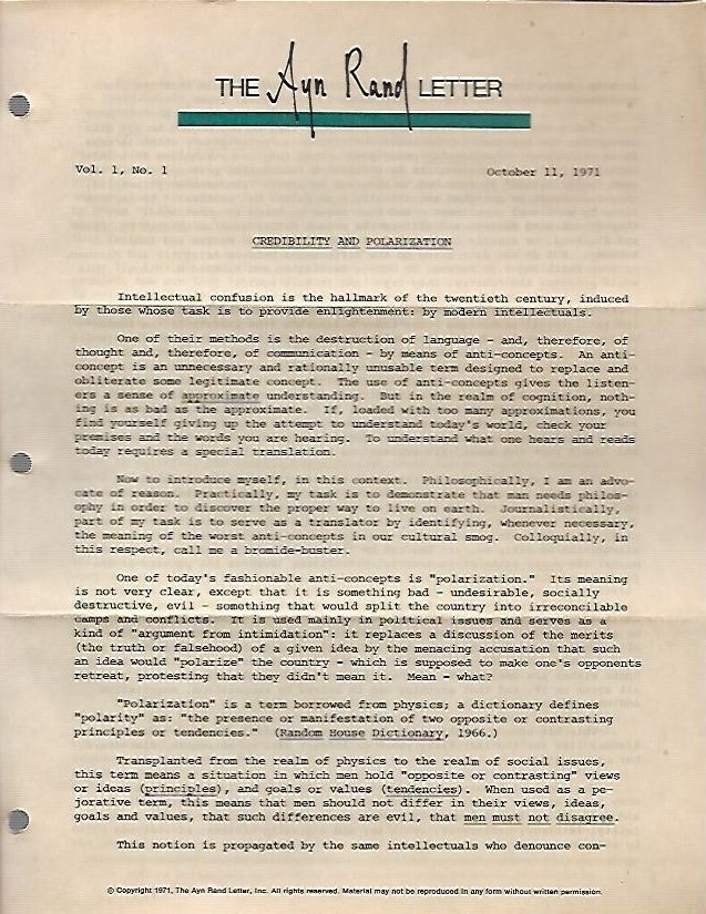 The Ayn Rand Letter Vol. I, No. 1 through Vol.I, No. 26 by Rand, Ayn: G ...
