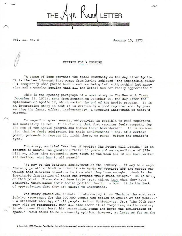 The Ayn Rand Letter Vol. II, No. 1 through Vol. II, No. 26 by Rand, Ayn ...