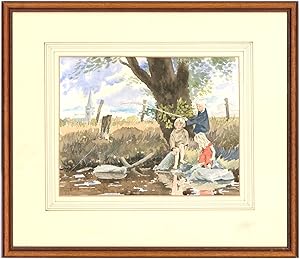 John J. Allan - Signed and Framed 1992 Watercolour, A Summer Idyll by ...