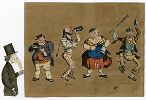 ENGLISH SATIRE-ALCOHOL ABUSE-DRUNK FIGURES 'Brandy. Rum. Gin. Whiskey ...