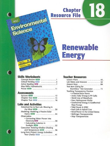 Holt Environmental Science Chapter 18 Resource File: Renewable Energy ... Holt Environmental Science Chapter 18 Resource File: Renewable Energy ...