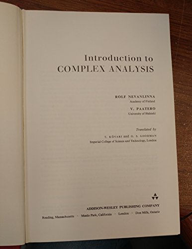 9780201345667: Introduction to Complex Analysis - Nevanlinna, Rolf ... 9780201345667: Introduction to Complex Analysis - Nevanlinna, Rolf ...