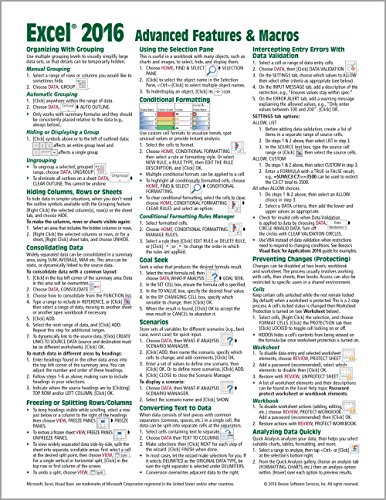 Microsoft Excel 2016 Advanced & Macros Quick Reference Guide - Windows ... Microsoft Excel 2016 Advanced & Macros Quick Reference Guide - Windows ...